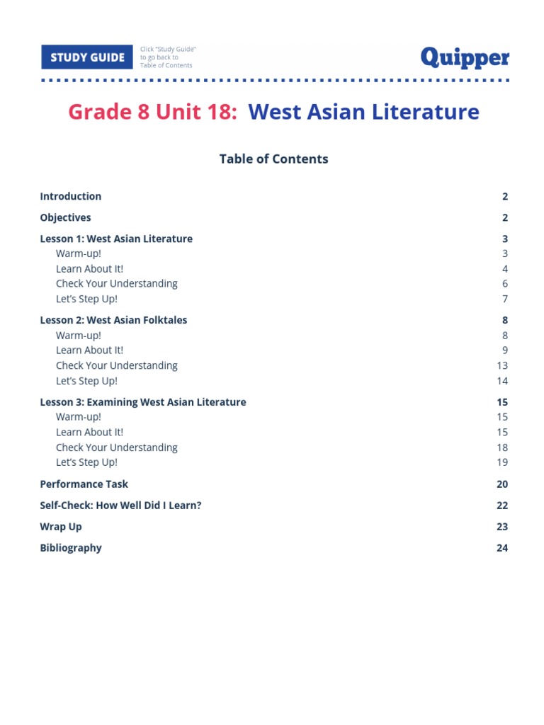 PDF - English Grade 8 - Unit - 18 - West Asian Literature 3 Topics ...