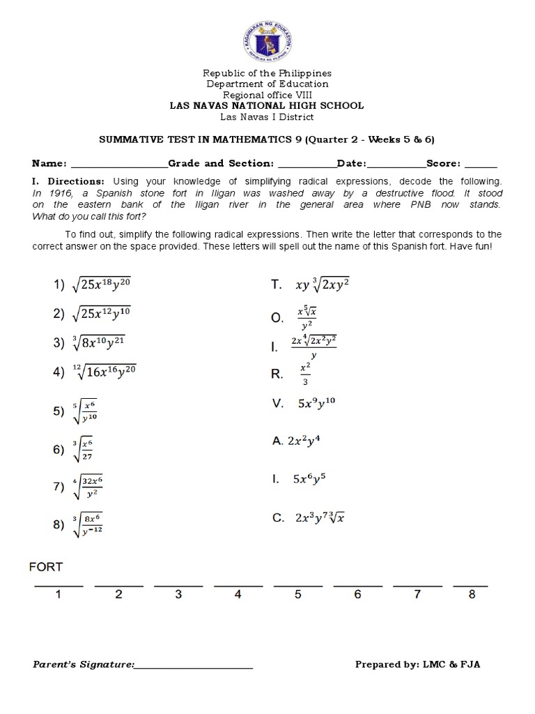 Quarter 2 Assessment MATH 9 WEEK 5&6 | PDF