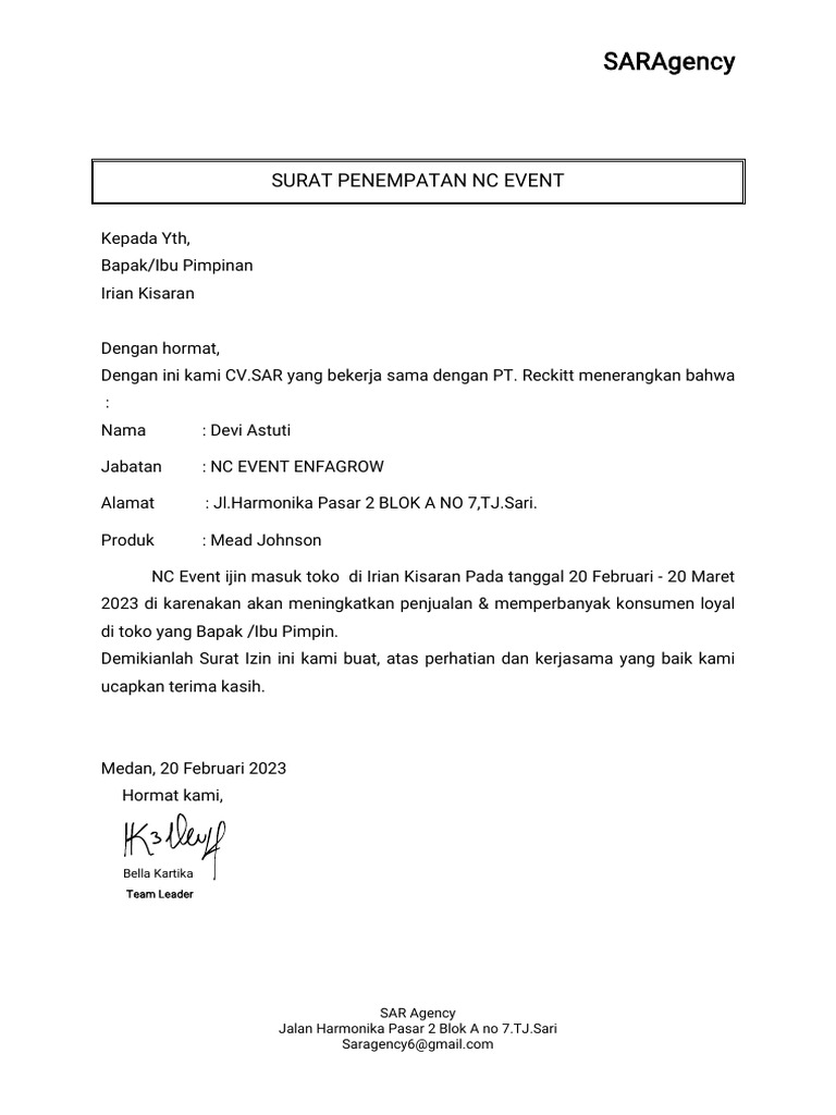 Surat Event CV SAR - Devi Astuti-1 | PDF