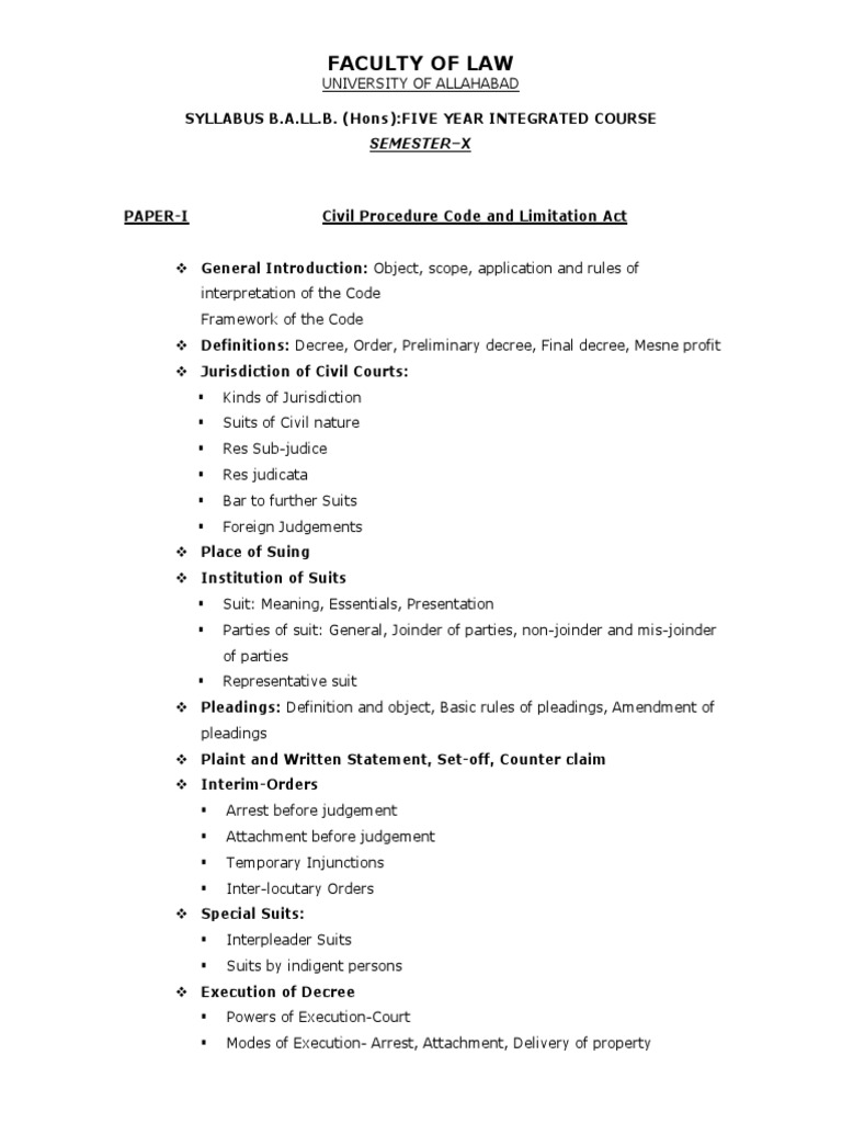 10 TH Semester Syllabus | PDF | Lawsuit | Pleading