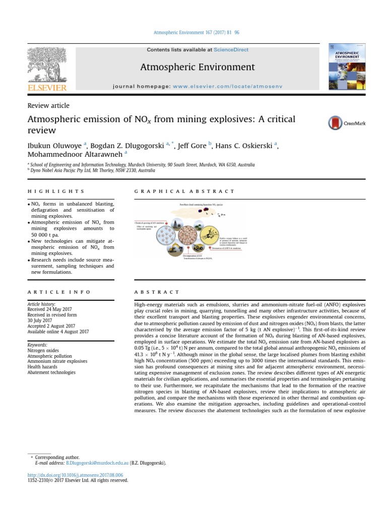 Atmospheric Emission of NOx From Mining Explosives A Critical | PDF | N ...