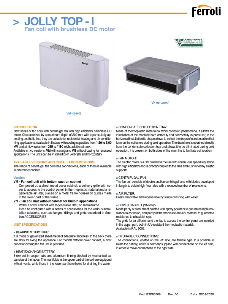 BTP00769 - 01 - Ferroli - JOLLY TOP - I - EN | PDF | Thermostat | Electric Motor