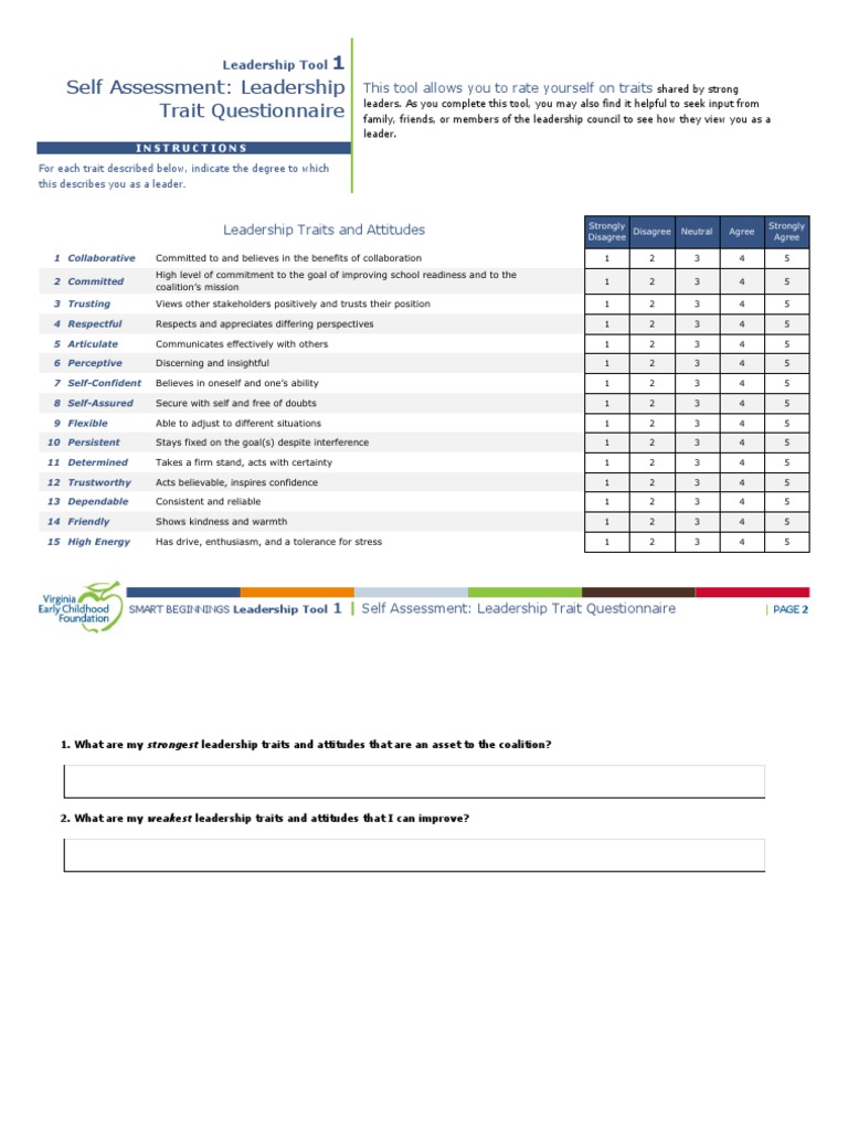 Leadership Assessment Questionnaire Template in PDF | PDF | Leadership ...