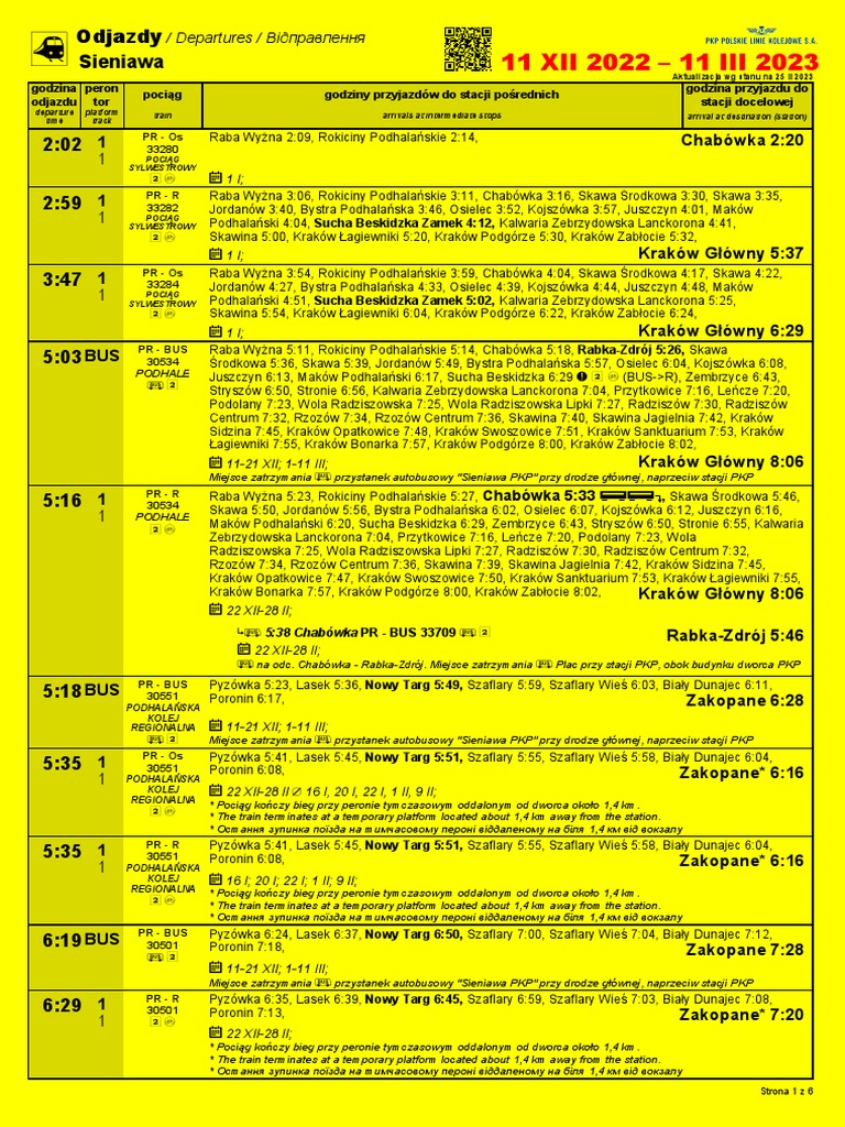 Plakat 2023 SIENIAWA Odjazdy Wazny 20221211-20230311 PL 202303022206 | PDF