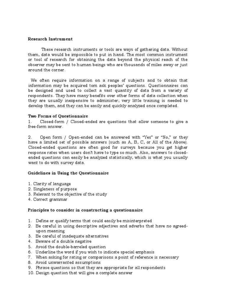 Research Instrument | PDF | Validity (Statistics) | Survey Methodology