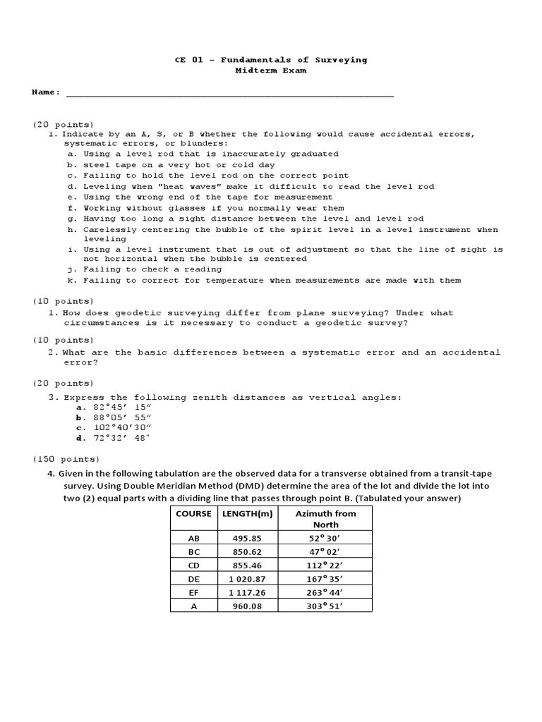Surveying Solutions Sample Problem | PDF