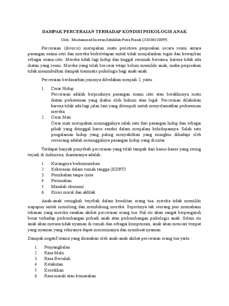 Dampak Perceraian Terhadap Kondisi Psikologis Anak | PDF