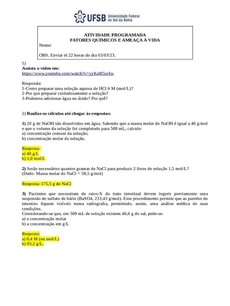Atividade Programada Sobre SOLUES | PDF