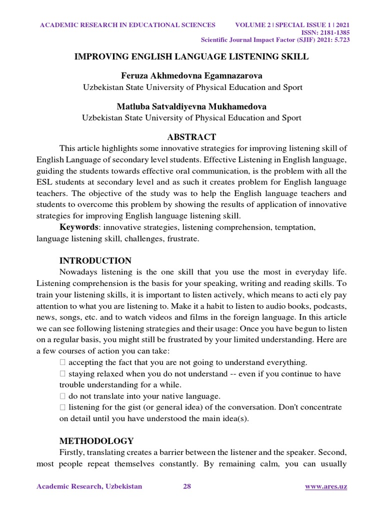 Strategies to Enhance English Listening Skills | PDF | Reading ...