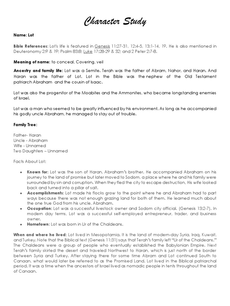 Character Study - LOT | PDF | Abraham | Sodom And Gomorrah