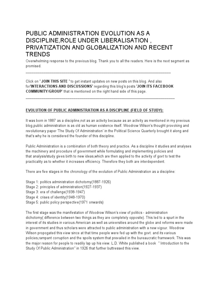 Public Administration Evolution As A Discipline | PDF | Public Administration | Hazards