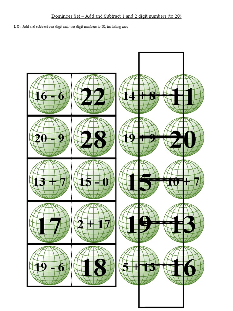 Add & Subtract Numbers to 20 Game | PDF