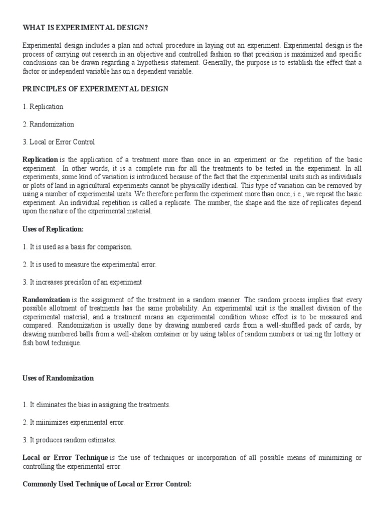Principles of Experimental Design Explained | PDF | Experiment | Design ...