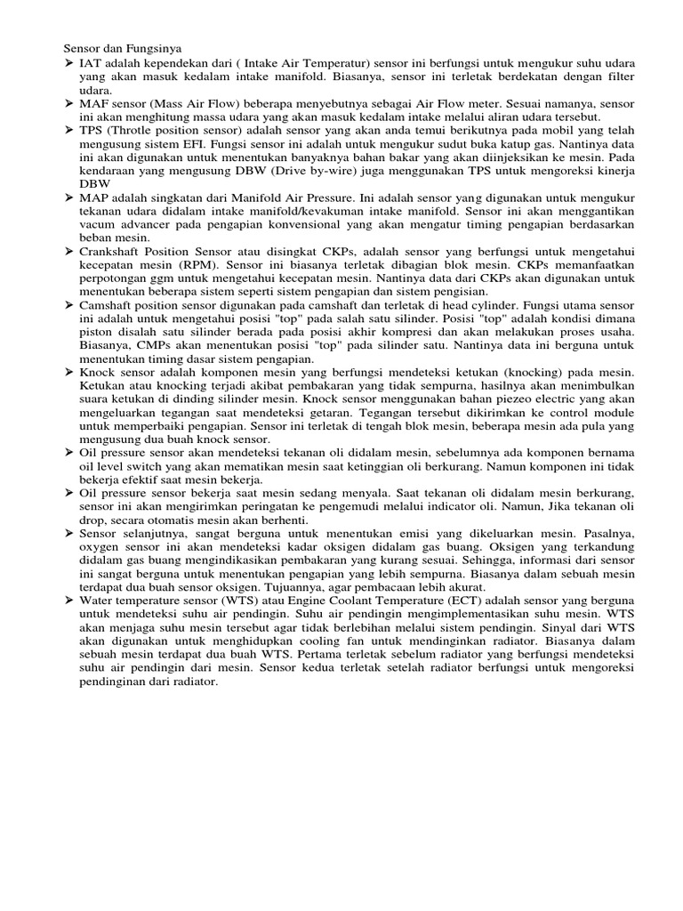 EFI - Sensor Dan Fungsinya | PDF