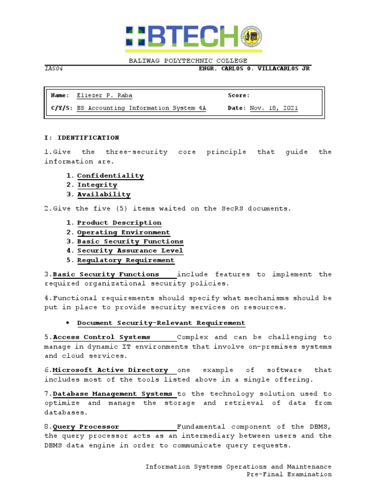 Information Systems Exam Guide | PDF | Computer Access Control | Databases