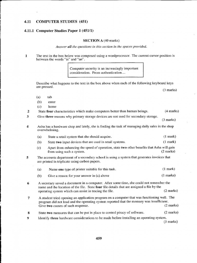 2011 Kcse Computer Studies Q p1 | PDF