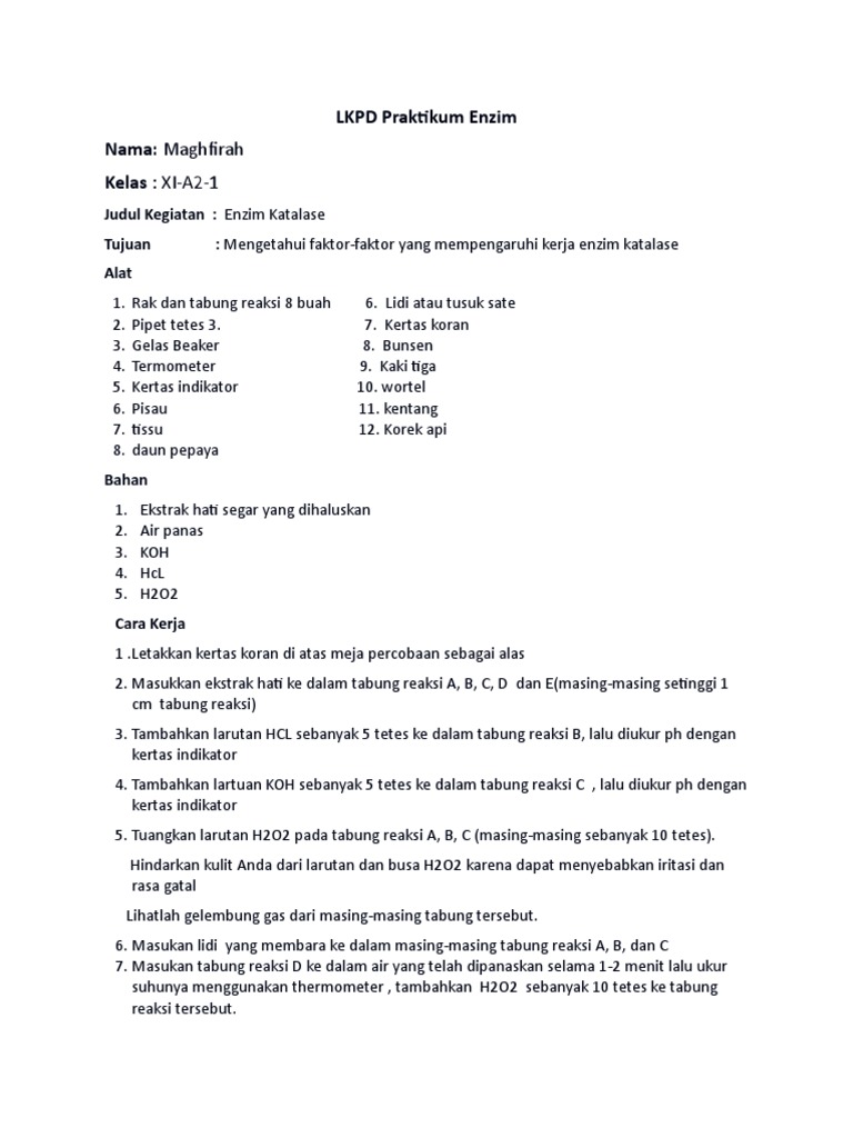 LKPD Praktikum Enzim | PDF | Sains & Matematika
