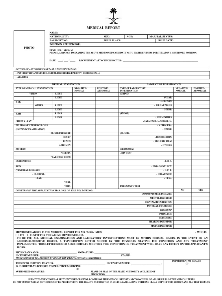 Saudi Arabia Medical Report | PDF