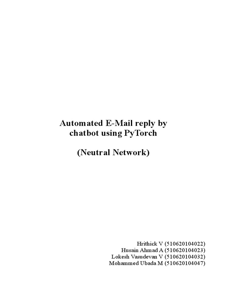 Automated E-Mail Reply by Chatbot Using PyTorch | PDF