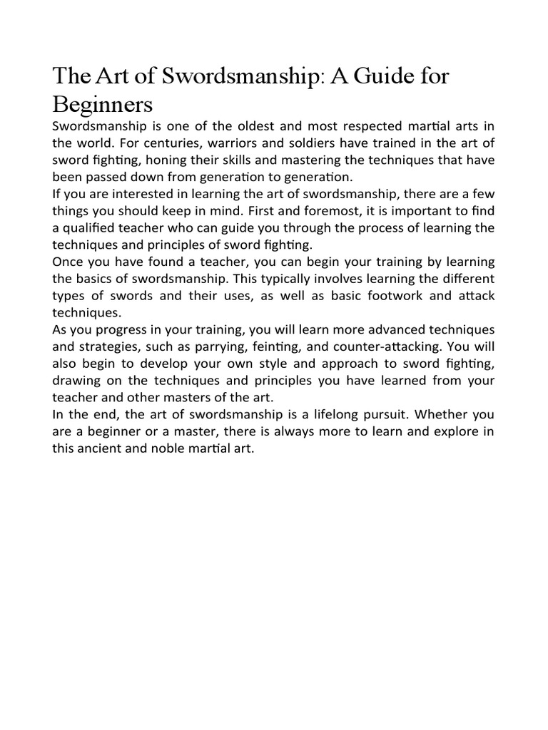 The Art of Swordmanship | PDF