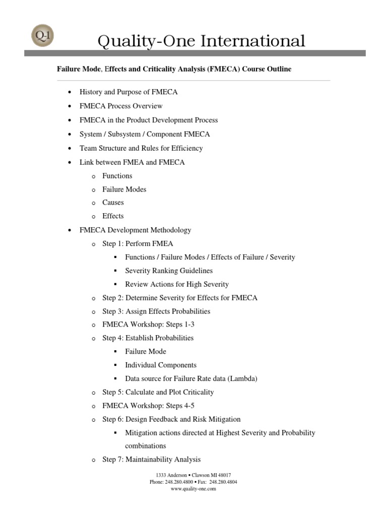 FMECA Training Course Outline | PDF