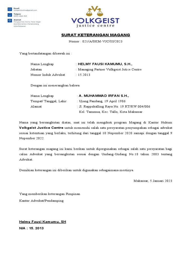 Surat Keterangan Magang-1 | PDF | Ilmu Sosial | Hukum