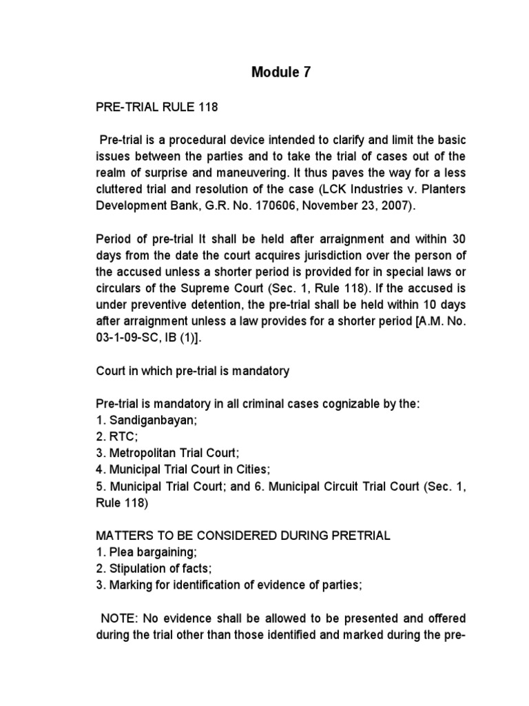 Crim Pro Module 7 | PDF | Continuance | Plea Bargain