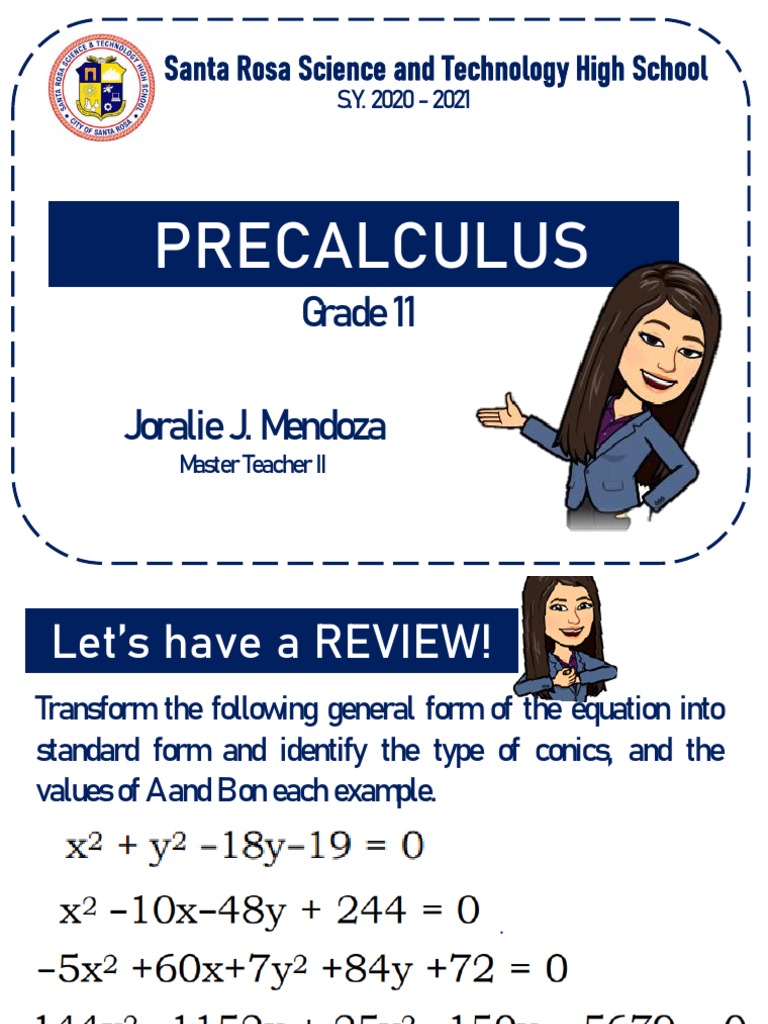 Precalculus Conic Sections Review | PDF | Equations | Weightlessness