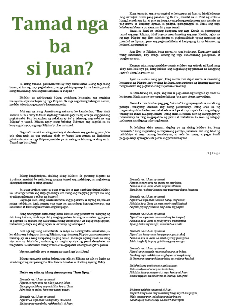 Tamad Nga Ba Si Juan | PDF