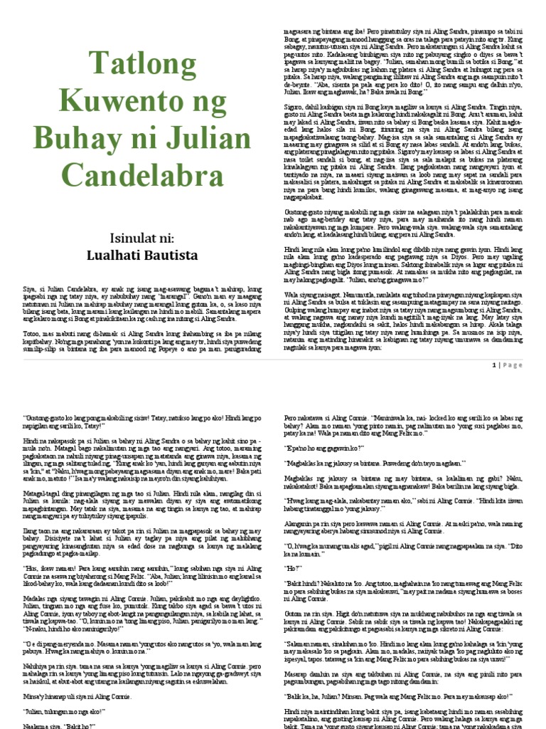 Tatlong Kuwento NG Buhay Ni Julian Candelabra | PDF Tatlong Kuwento NG Buhay Ni Julian Candelabra | PDF