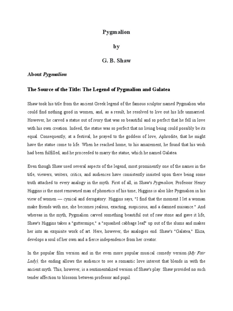 Pygmalion | PDF | Pygmalion (Play)