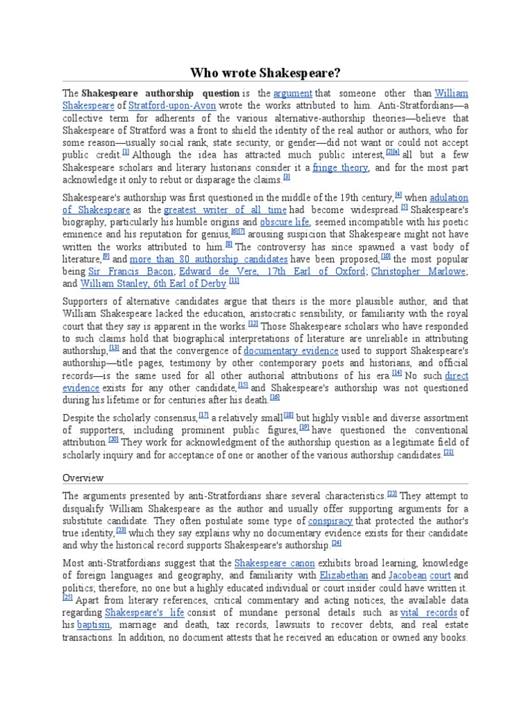 Who Wrote Shakespeare | PDF | Shakespeare Authorship Question | William ...