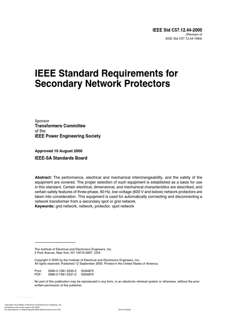 IEEE Standard Requirements For Secondary Network Protectors | PDF ...