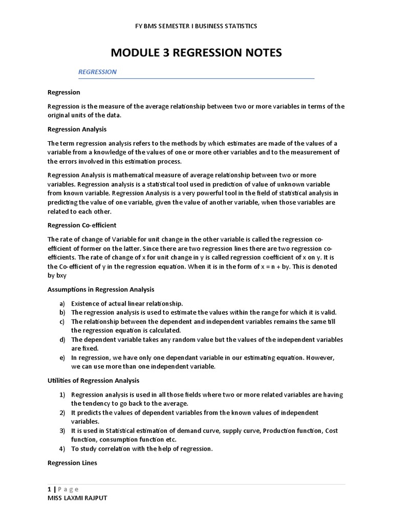 Module 3 Regression Notes | PDF | Regression Analysis | Linear Regression