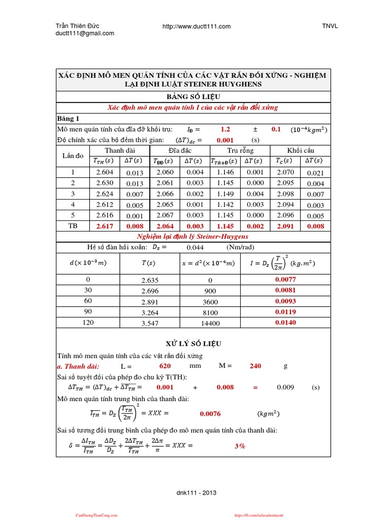 Thi Nghiem Vat Ly Dai Cuong Bai 08 Xac Dinh Momen Quan Tinh Cua Cac Vat ...