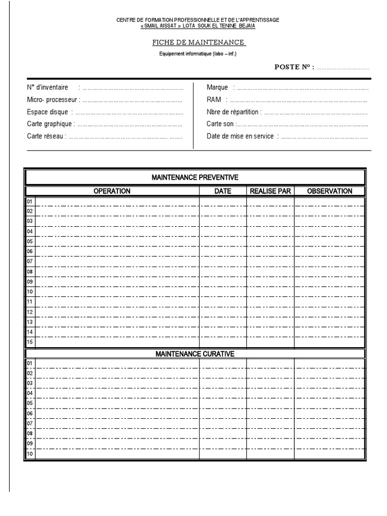 Fiche de Maintenance Informatique | PDF