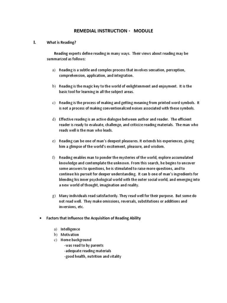 Remedial Instruction | PDF | Intellectual Disability | Reading Comprehension