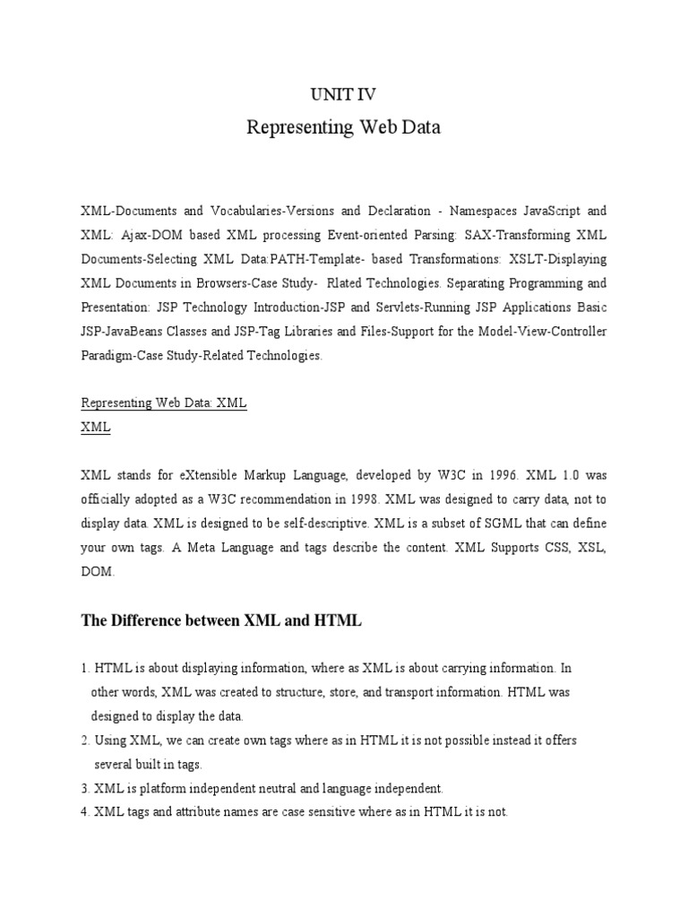 Representing Web Data: Unit Iv | PDF | Ajax (Programming) | Xml