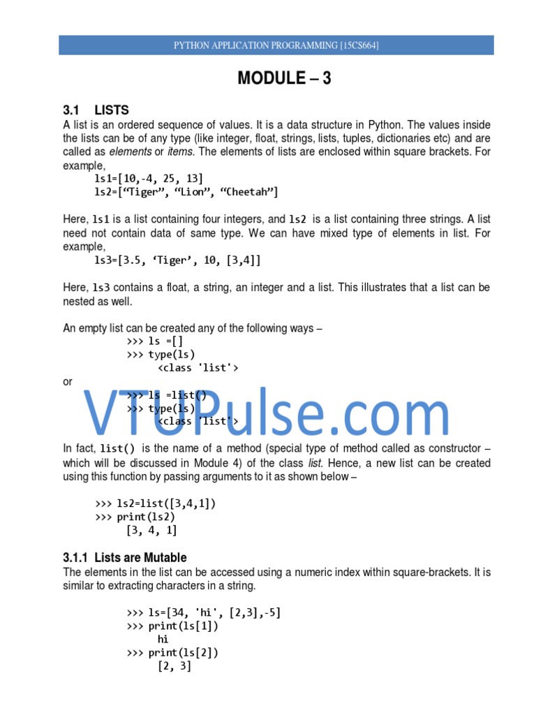17CS664 Module3 Lists Dictionaries Tuples (Python) | PDF | Time ... 17CS664 Module3 Lists Dictionaries Tuples (Python) | PDF | Time ...