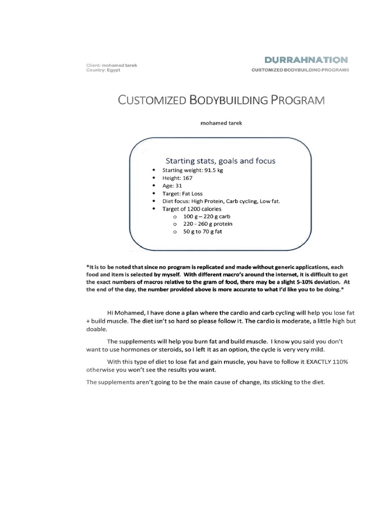 Al Durrah - 12 Week Diet & Workout Plan | PDF