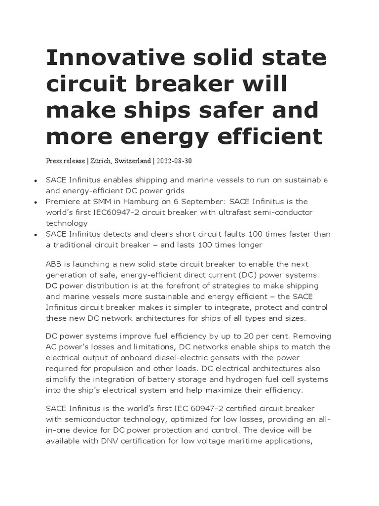 Innovative Solid State Circuit Breaker Will Make Ships Safer And More