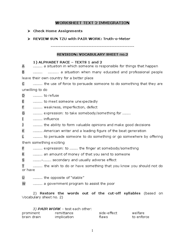 Worksheet Text Immigration | PDF | Asylum Seeker | Immigration
