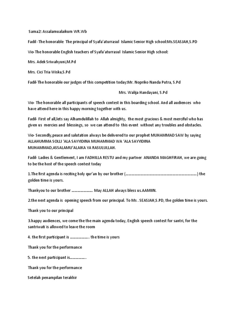 English Speech Contest Agenda | PDF
