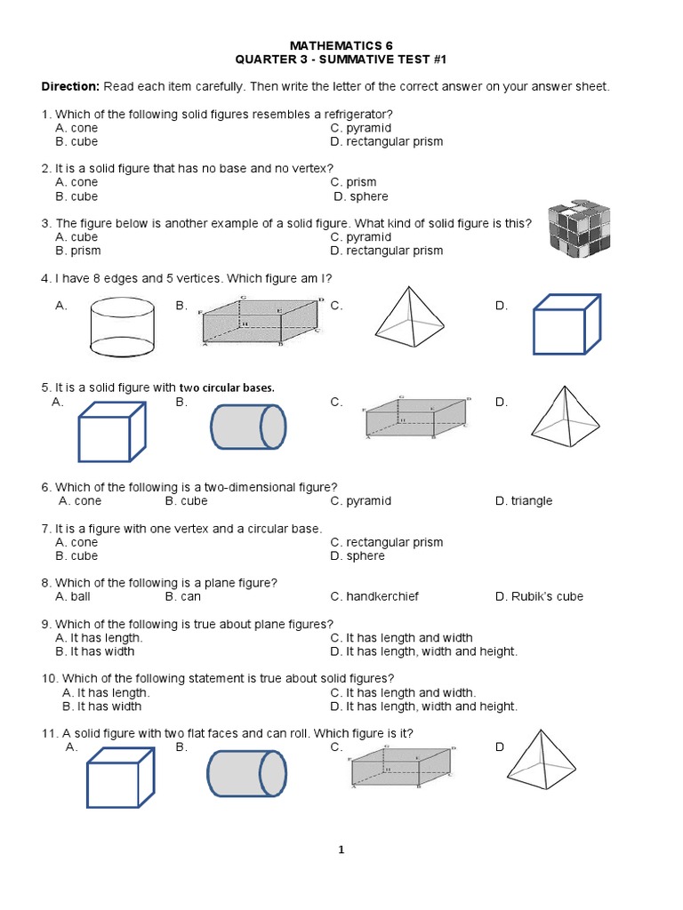 6 Mathematics 6 q3 ST Final Printing | PDF | Area | Summation