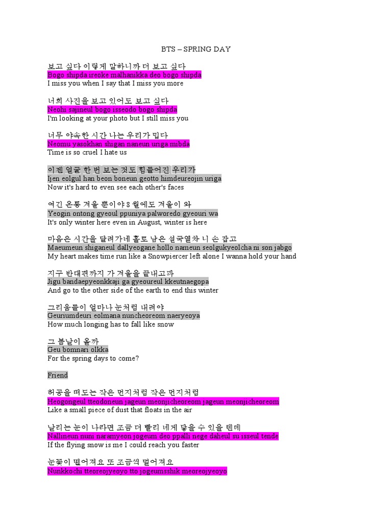 Lirik Spring Day | PDF