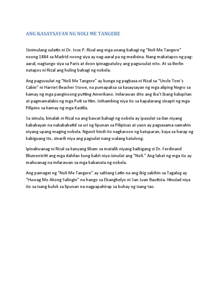 Ang Kasaysayan NG Noli Me Tangere | PDF