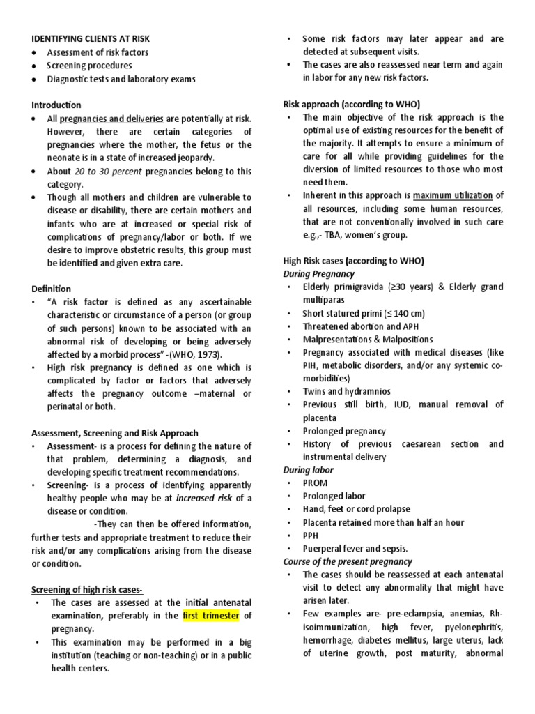 Identifying Clients at Risk | PDF | Childbirth | Pregnancy