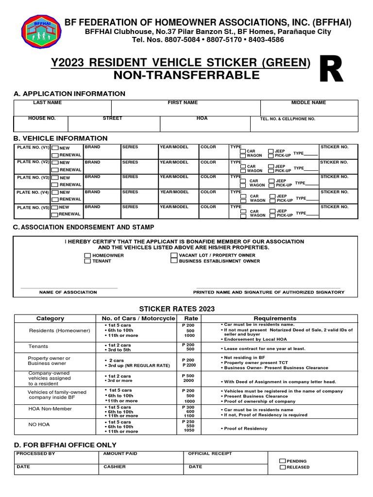 Resident Sticker Application 2023 | PDF | Traffic | Private Law