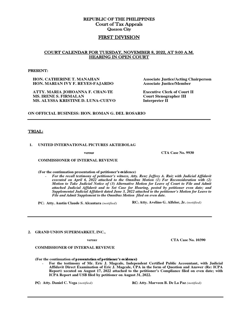 Court of Tax Appeals First Division: Republic of The Philippines Quezon ...