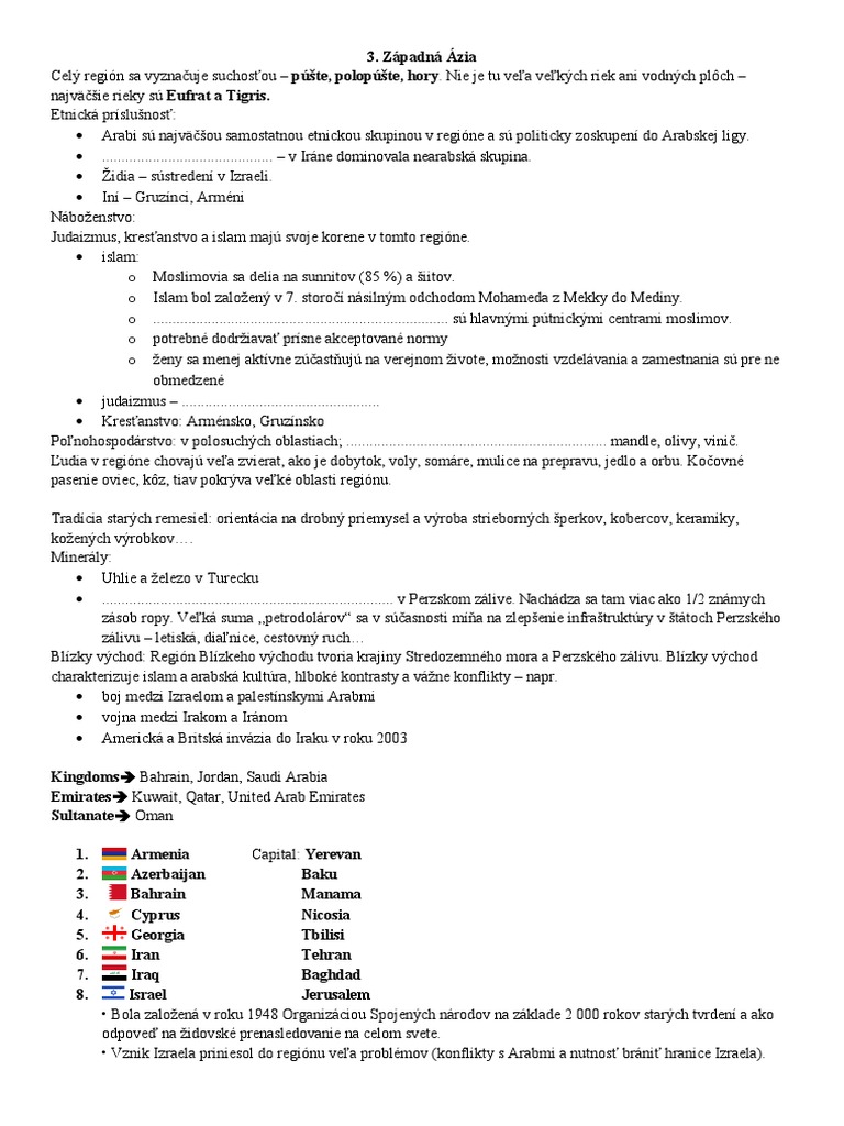 Západna Ázia - Poznámky | PDF